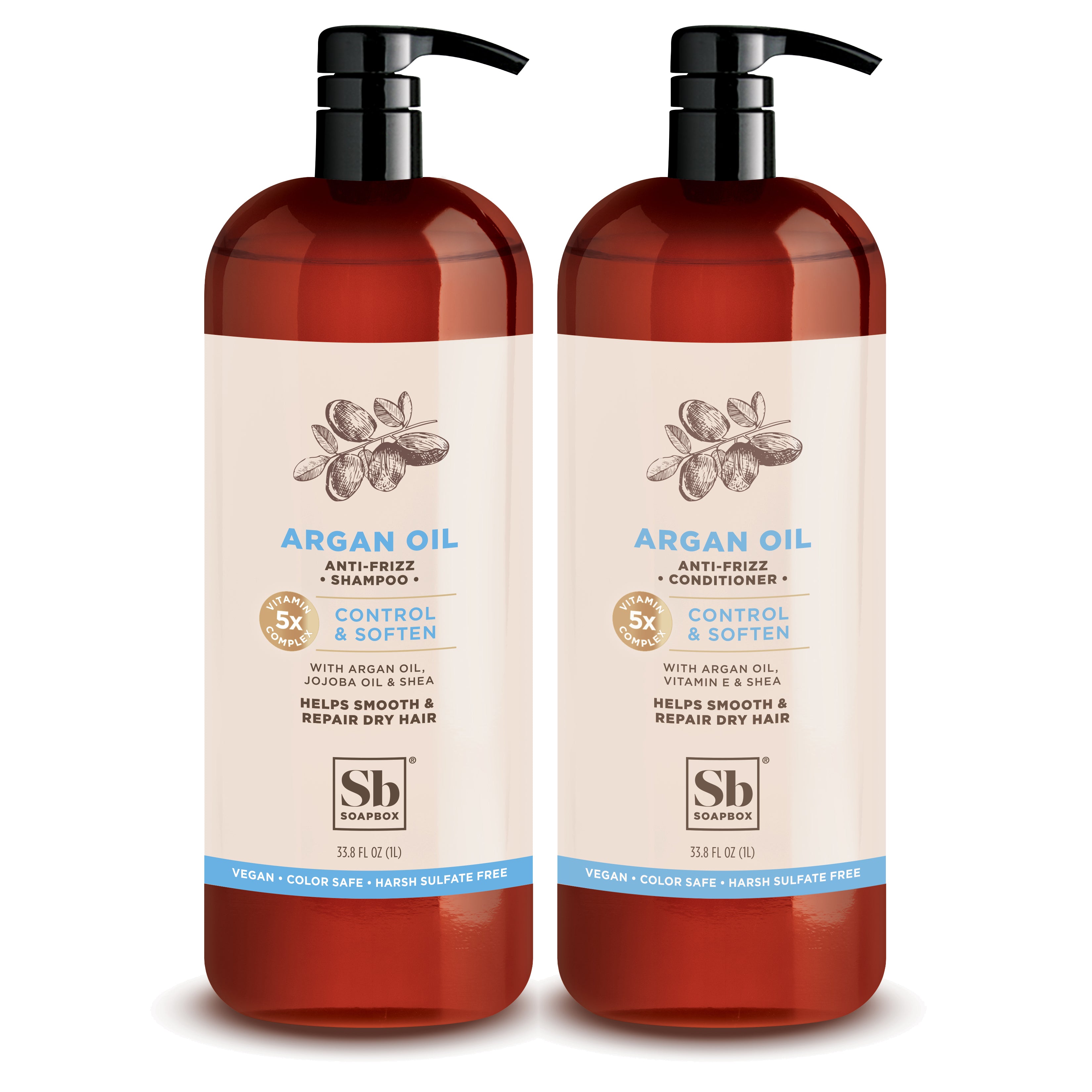 Argan Oil Anti-Frizz Shampoo + Conditioner Set - 1 Liter — Soapbox